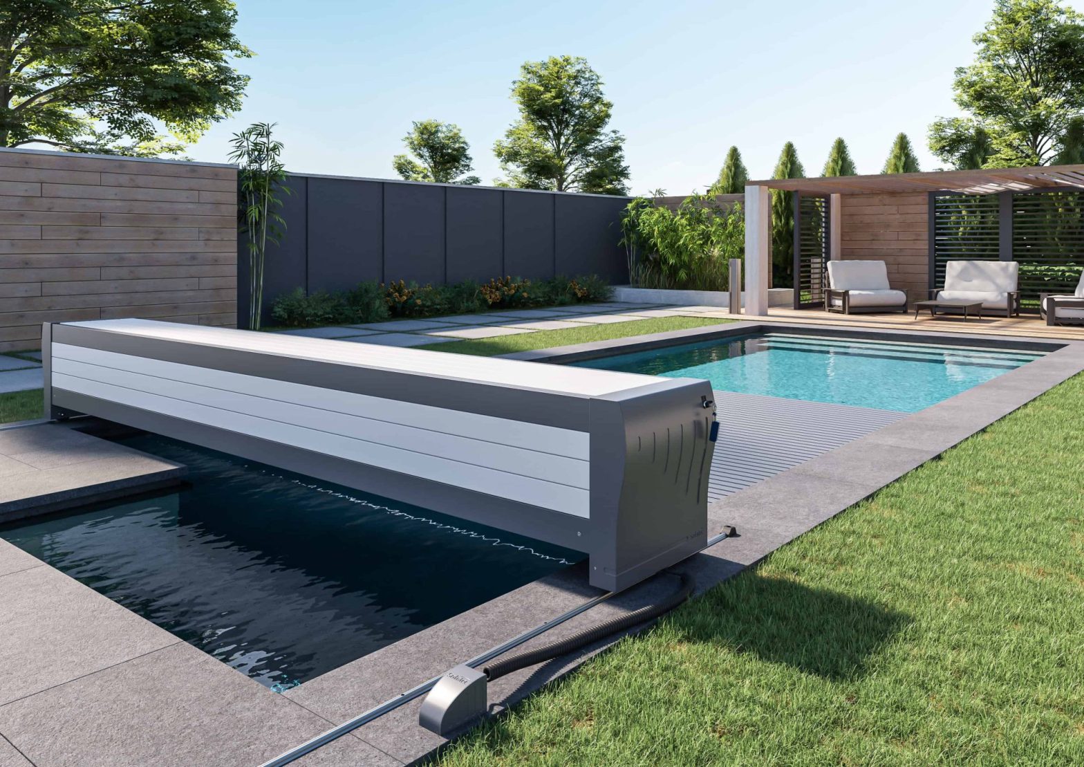 Enrouleur de Couverture de Piscine Banc design | SOFATEC